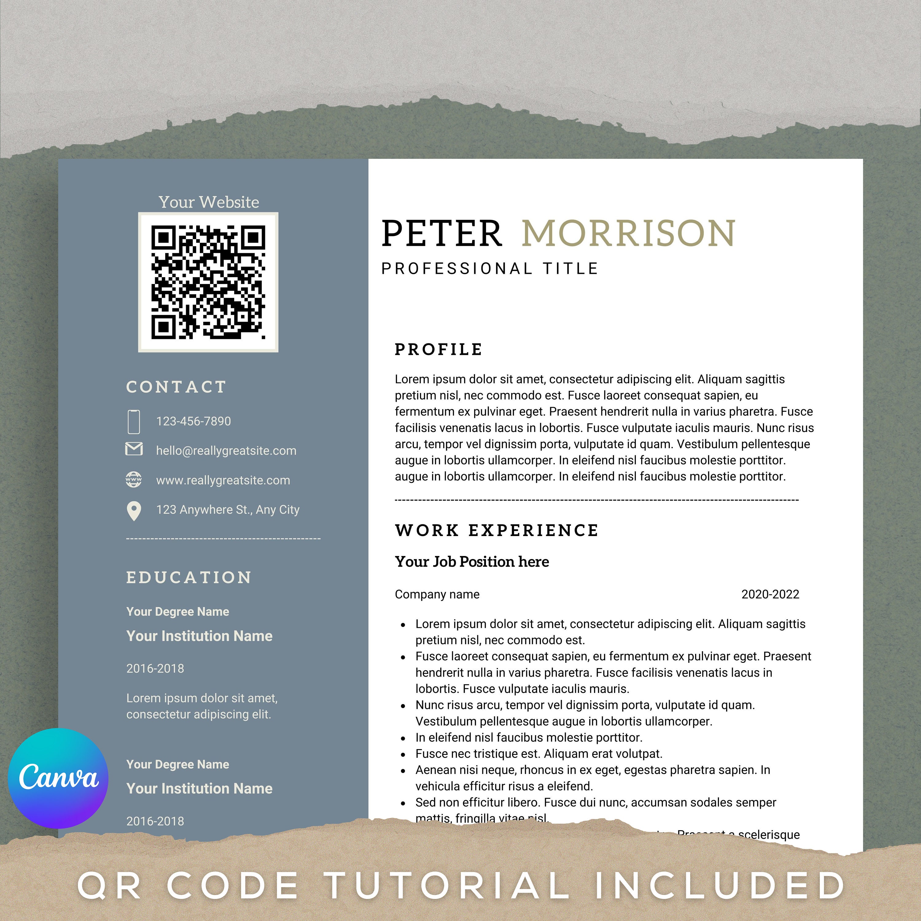 Simple Resume Template QR Code Professional Resume Template - Etsy