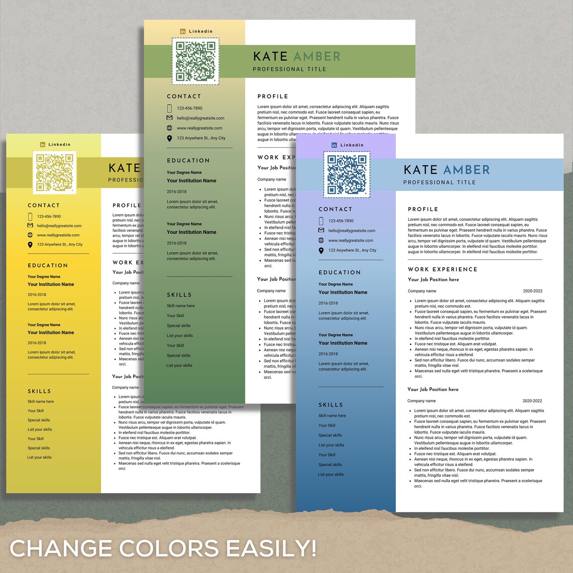 Modern Gradient Resume Template QR Code Professional Resume - Etsy