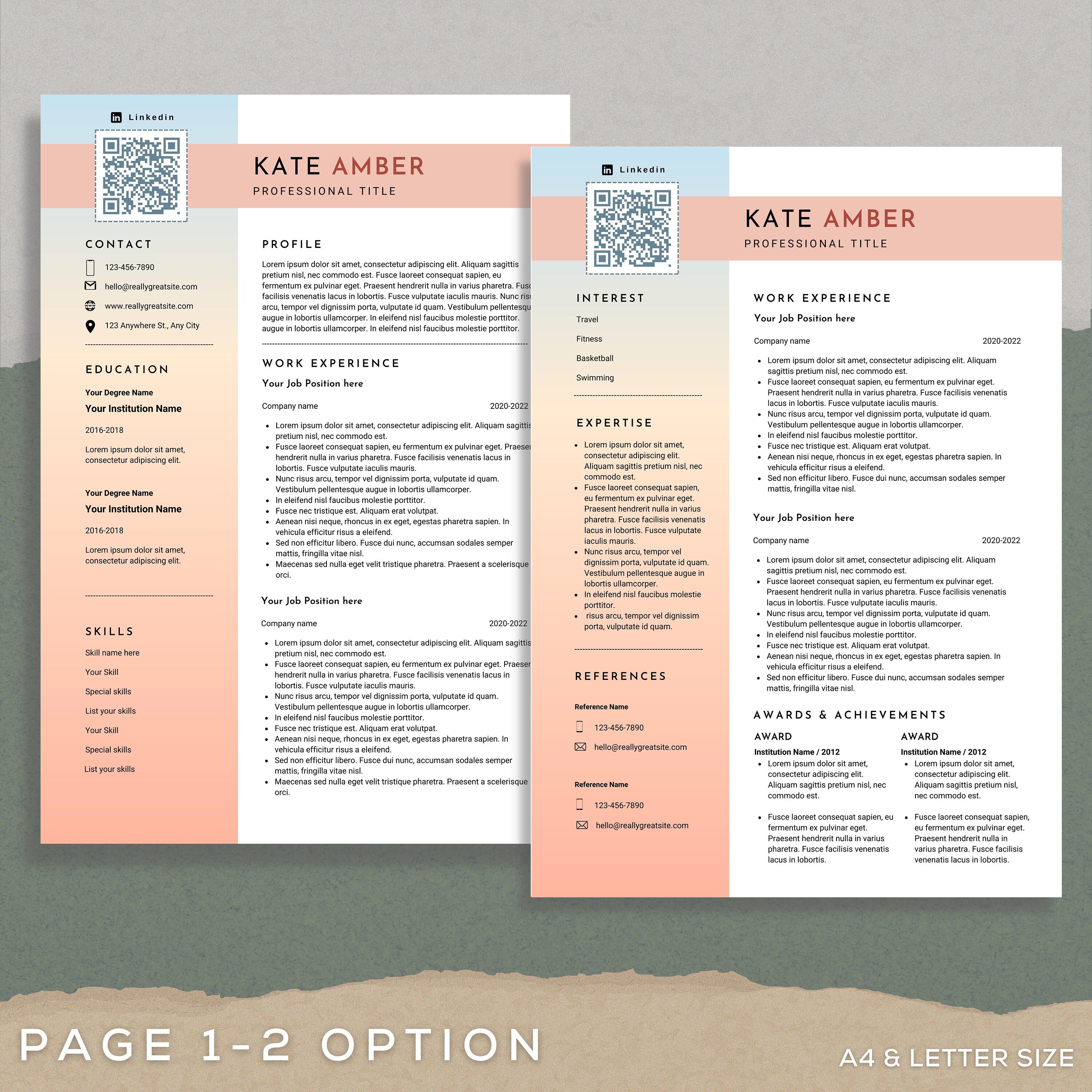 Modern Gradient Resume Template QR Code Professional Resume - Etsy