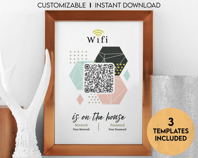 Polygon Custom Wifi Sign QR Code Template Password Wifi - Etsy