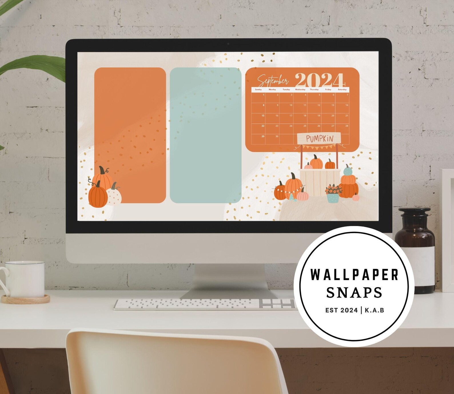 September Fall Desktop Background, Pumpkin Stand Cute Laptop Wallpaper ...
