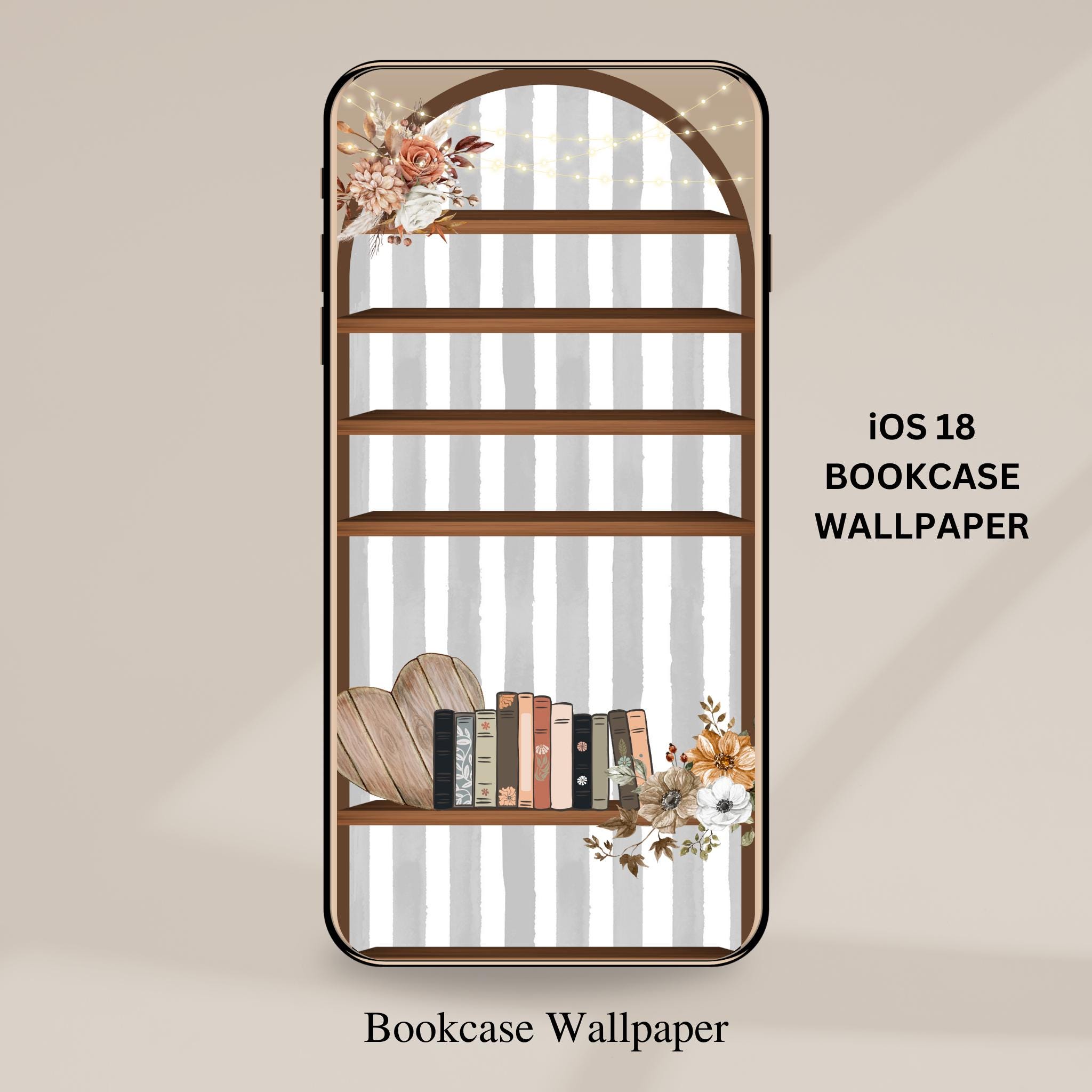 Rustic Fall Bookshelf Wallpaper for iPhone Ios 18 Large Icons Friendly ...