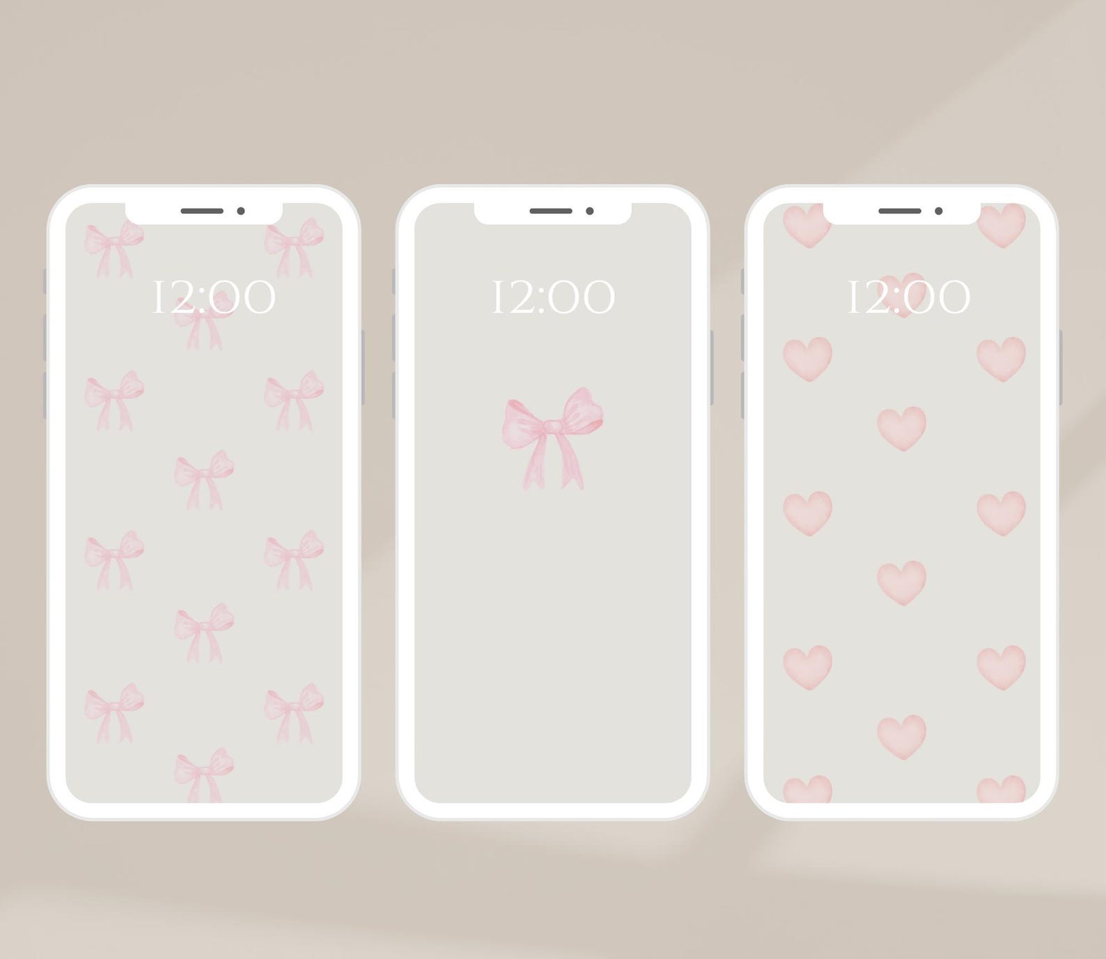 Pink Bows and Hearts iPhone Wallpaper | Neutral Bows | Digital ...
