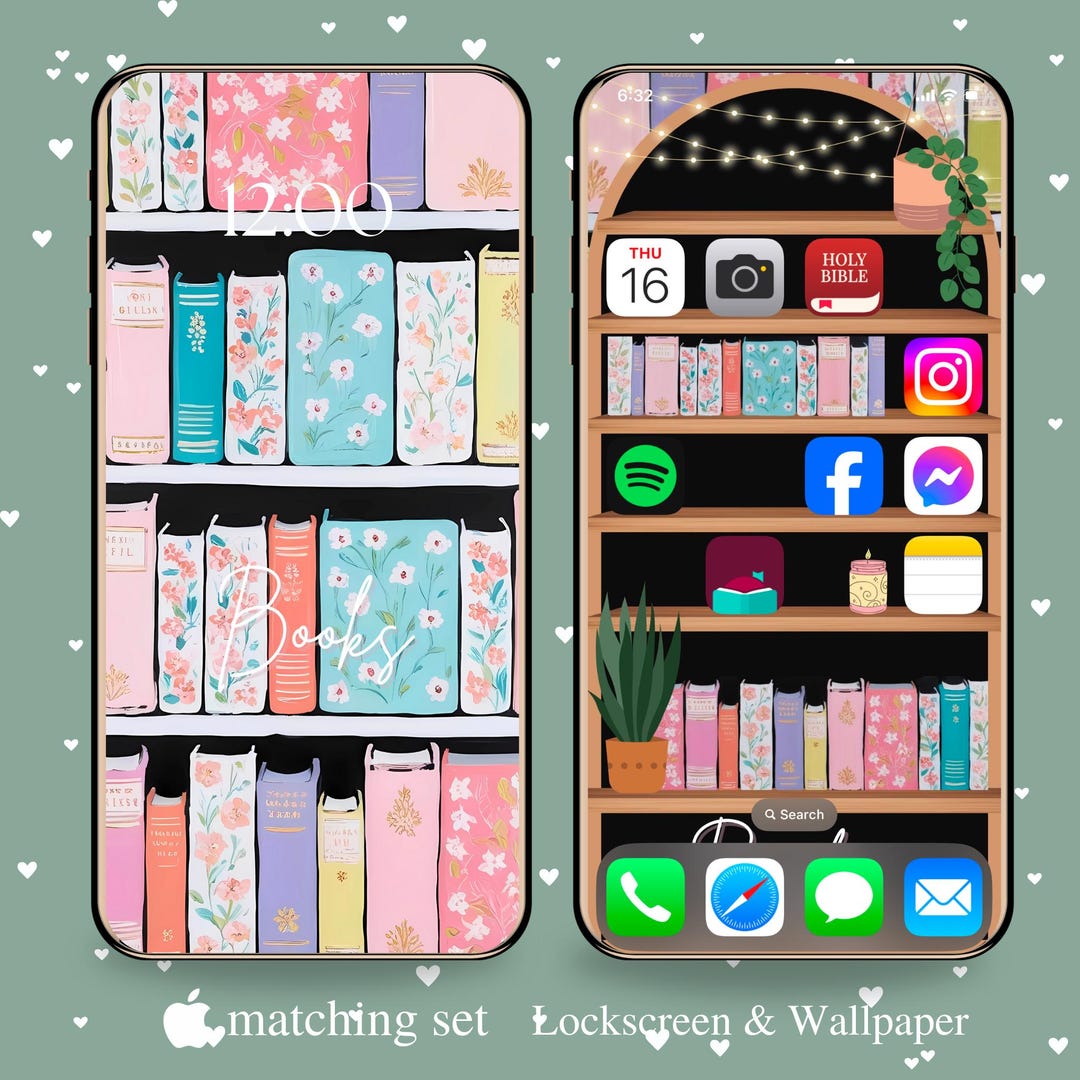 Pastel Book Stack Bookshelf Wallpaper for iPhone Large Icons Friendly ...