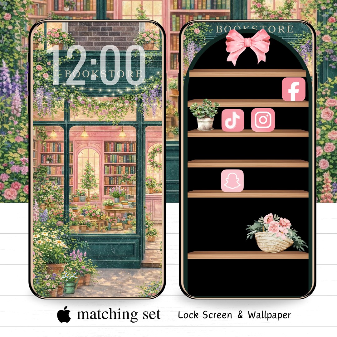 Pink Bookstore Phone Wallpaper | Cozy Floral Bookshop Background ...