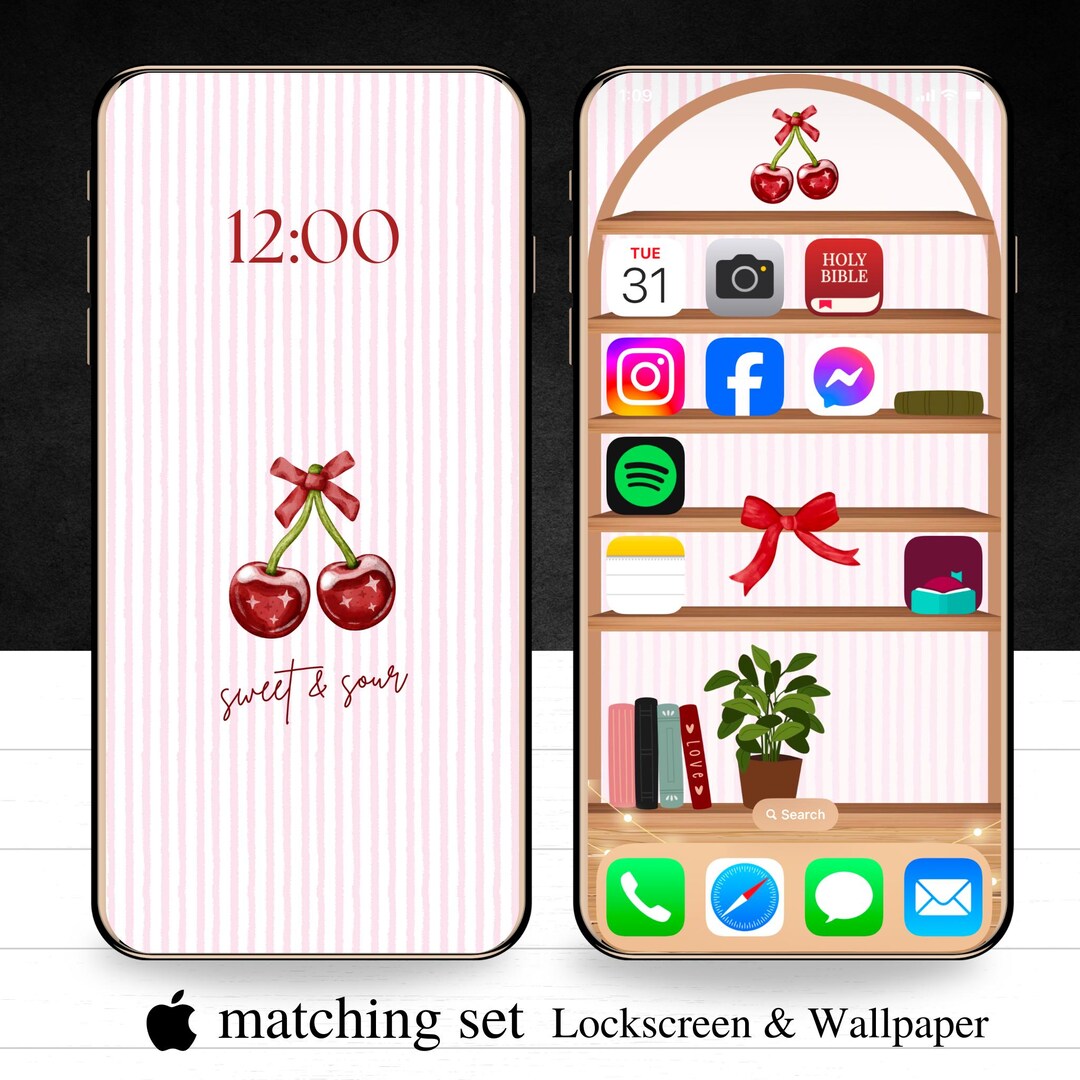 Coquette Cherry on Top Bookshelf Wallpaper for iPhone Ios 18 Large ...