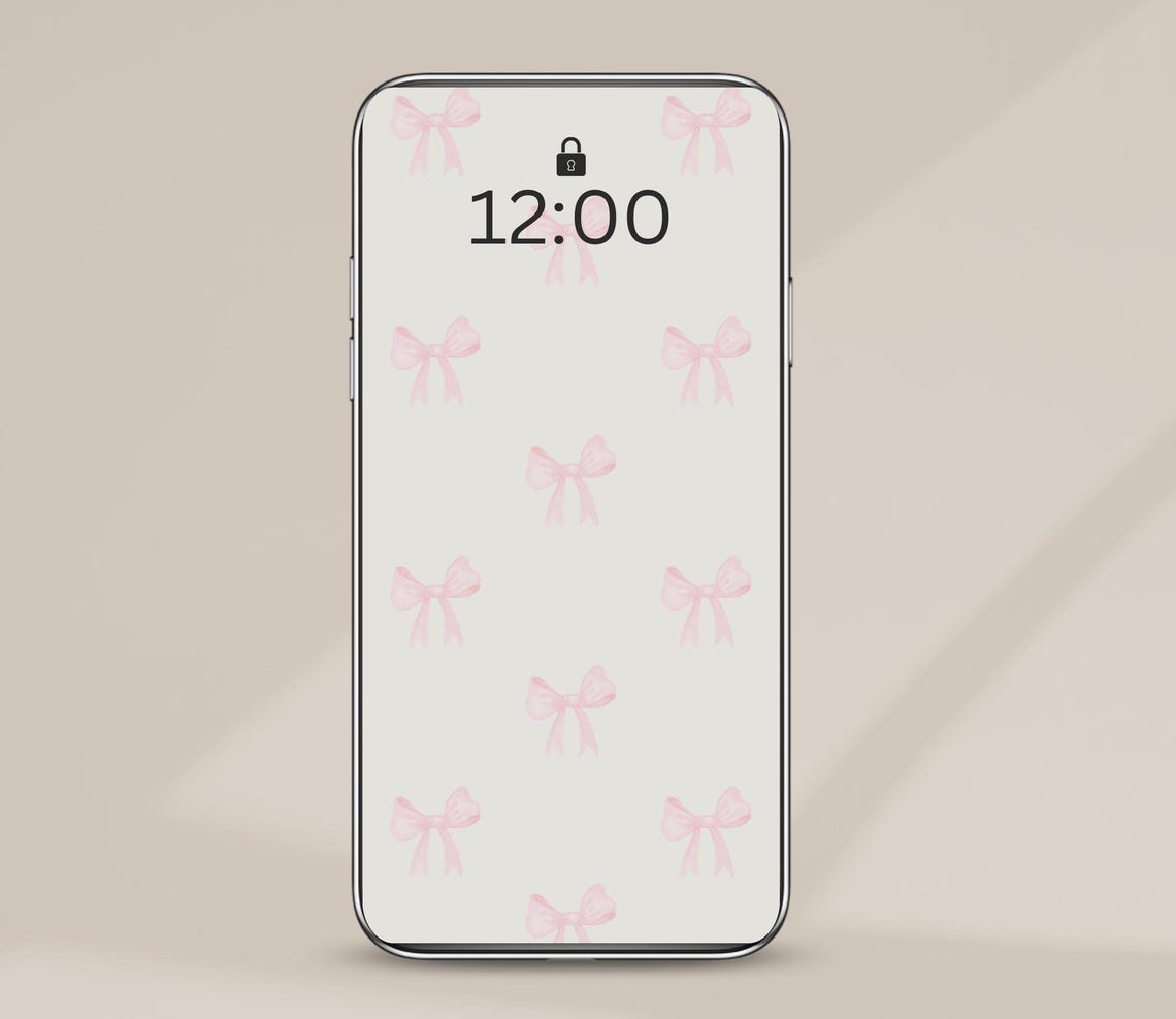 Pink Bows and Hearts iPhone Wallpaper | Neutral Bows | Digital ...
