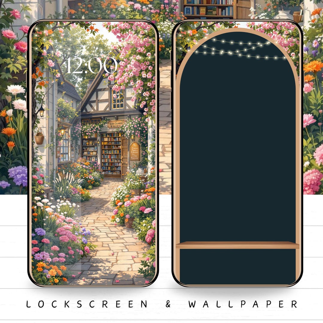 Cottage Rustic Bookshelf iPhone Wallpaper | Vintage Floral Bookish ...