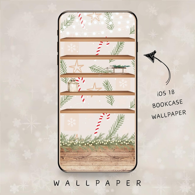 Warm Winter Bookshelf Wallpaper Bundle for iPhone Ios 18 Large Icons ...