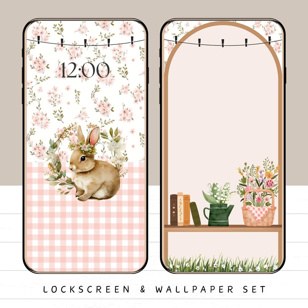 Rustic Easter Bookshelf iPhone Wallpaper: Vintage Floral Lock Screen ...