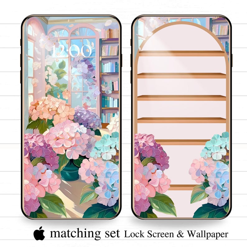 Hydrangea Floral Library iPhone Wallpaper Lock Screen & Home Set ...