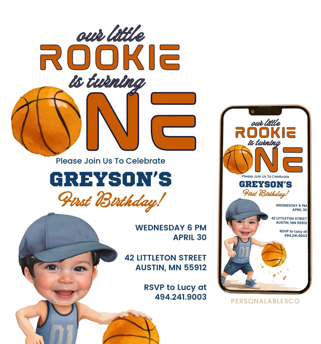 Editable Basketball Rookie of the Year 1st Birthday Animated Invitation ...