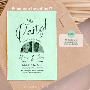 Editable Joint Adult Invitation Template Photo Dual Boy & Girl Twins ...