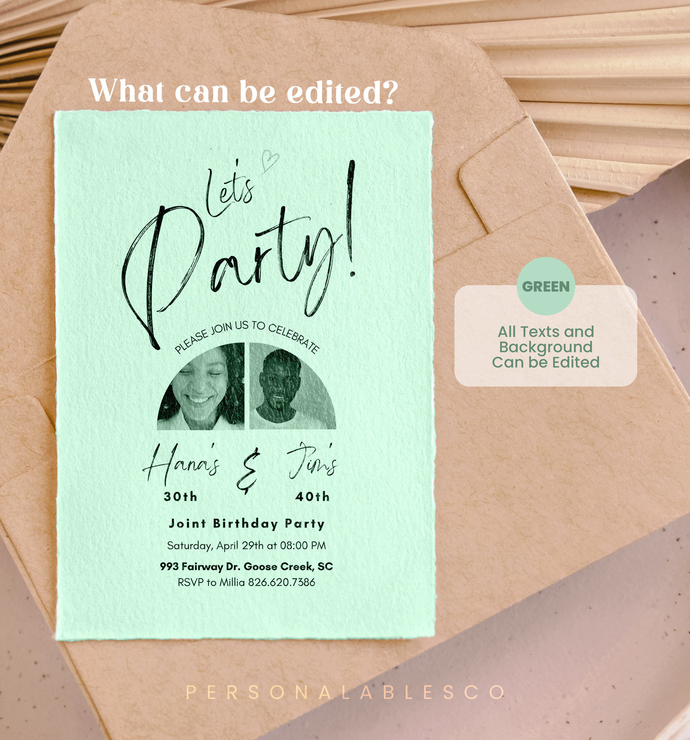 Editable Joint Adult Invitation Template Photo Dual Boy & Girl Twins ...