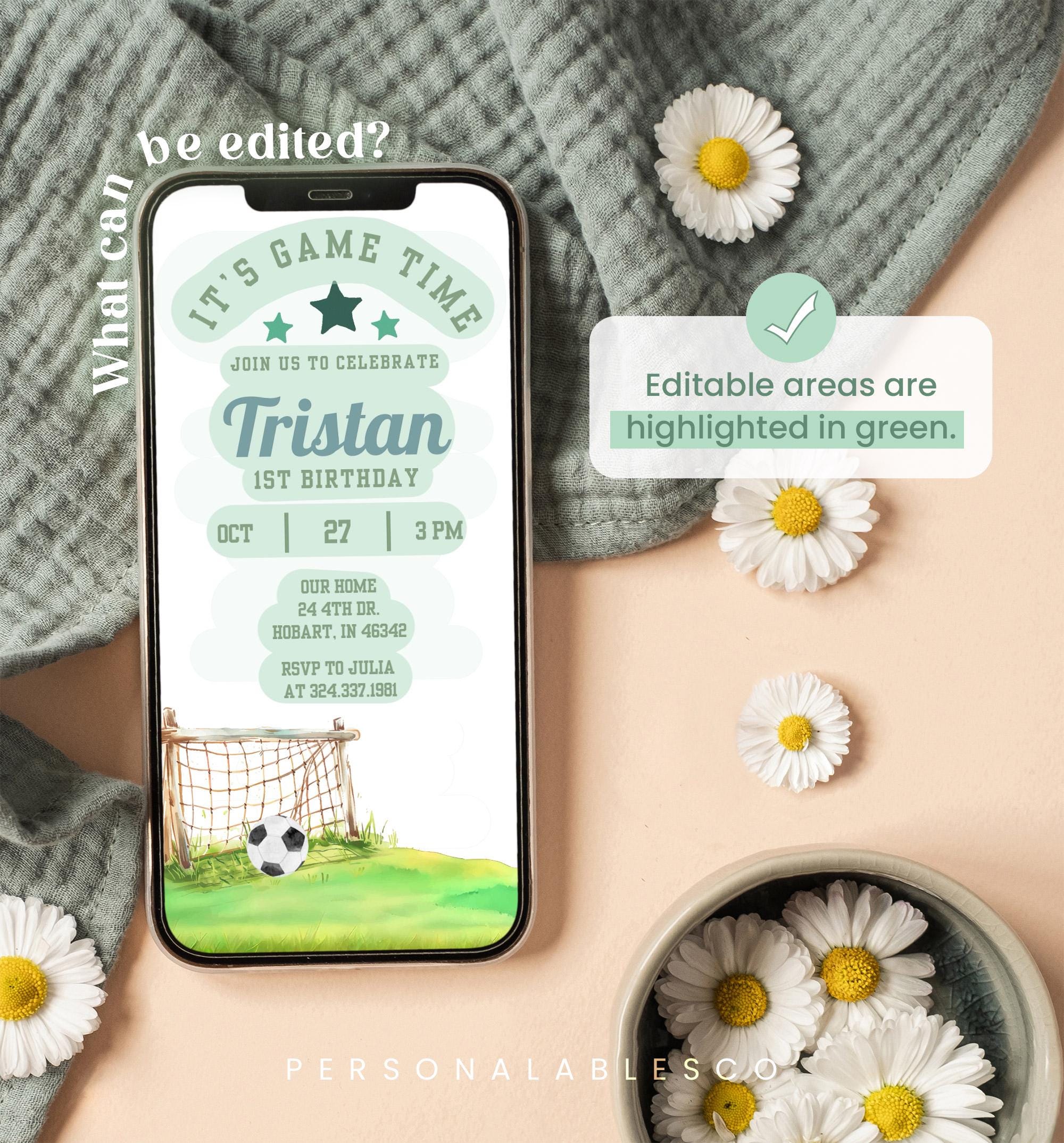 Editable Soccer Rookie First Birthday Invitation Video Personalables ...