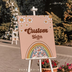 Editable Groovy Custom Sign Retro Birthday Table Centerpiece Hippie ...