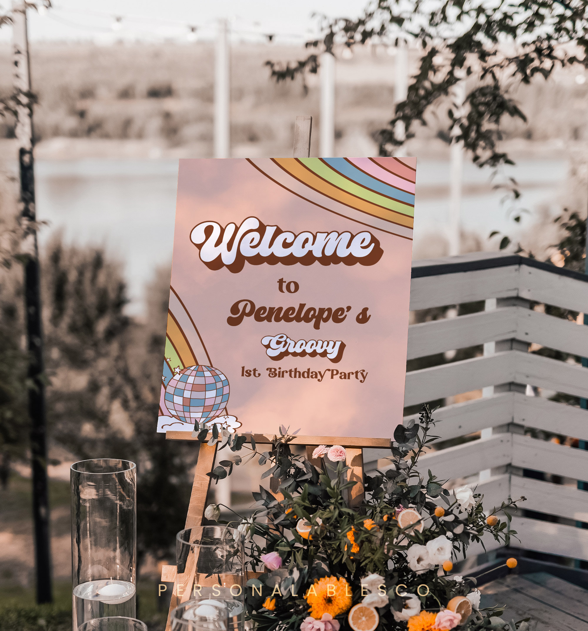 Editable Groovy Welcome Sign Hippie Birthday Party Décor Retro Daisy ...