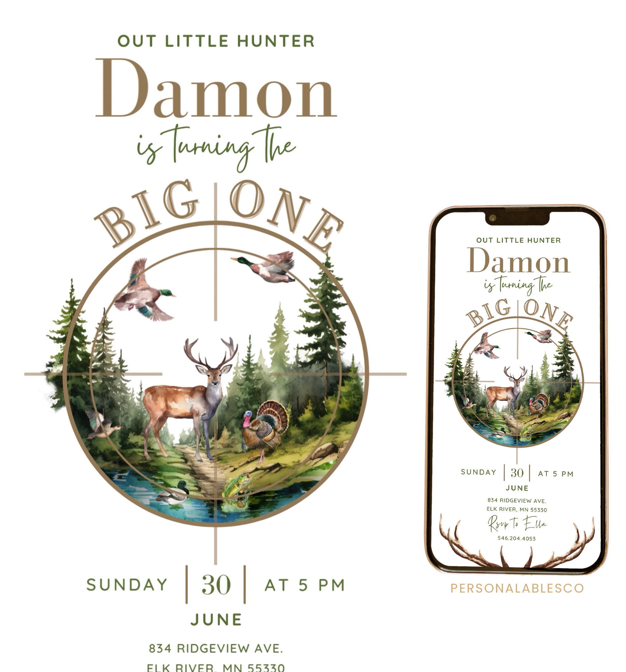 Editable Big One Hunting First Birthday Invitation Template Lucky Duck ...