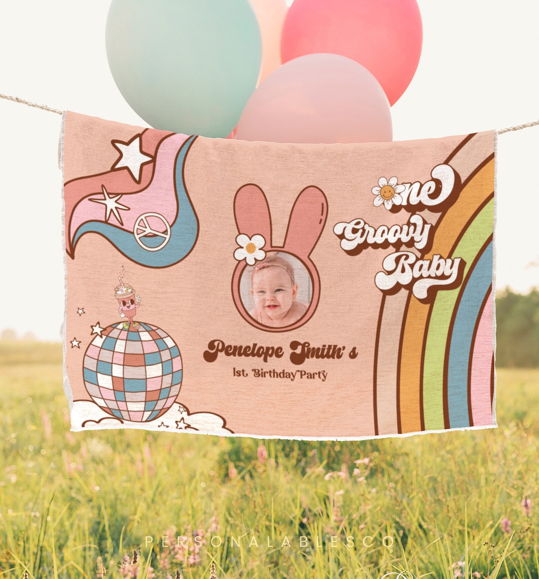 Editable Groovy Birthday Backdrop Banner Template With Photo Hippie ...
