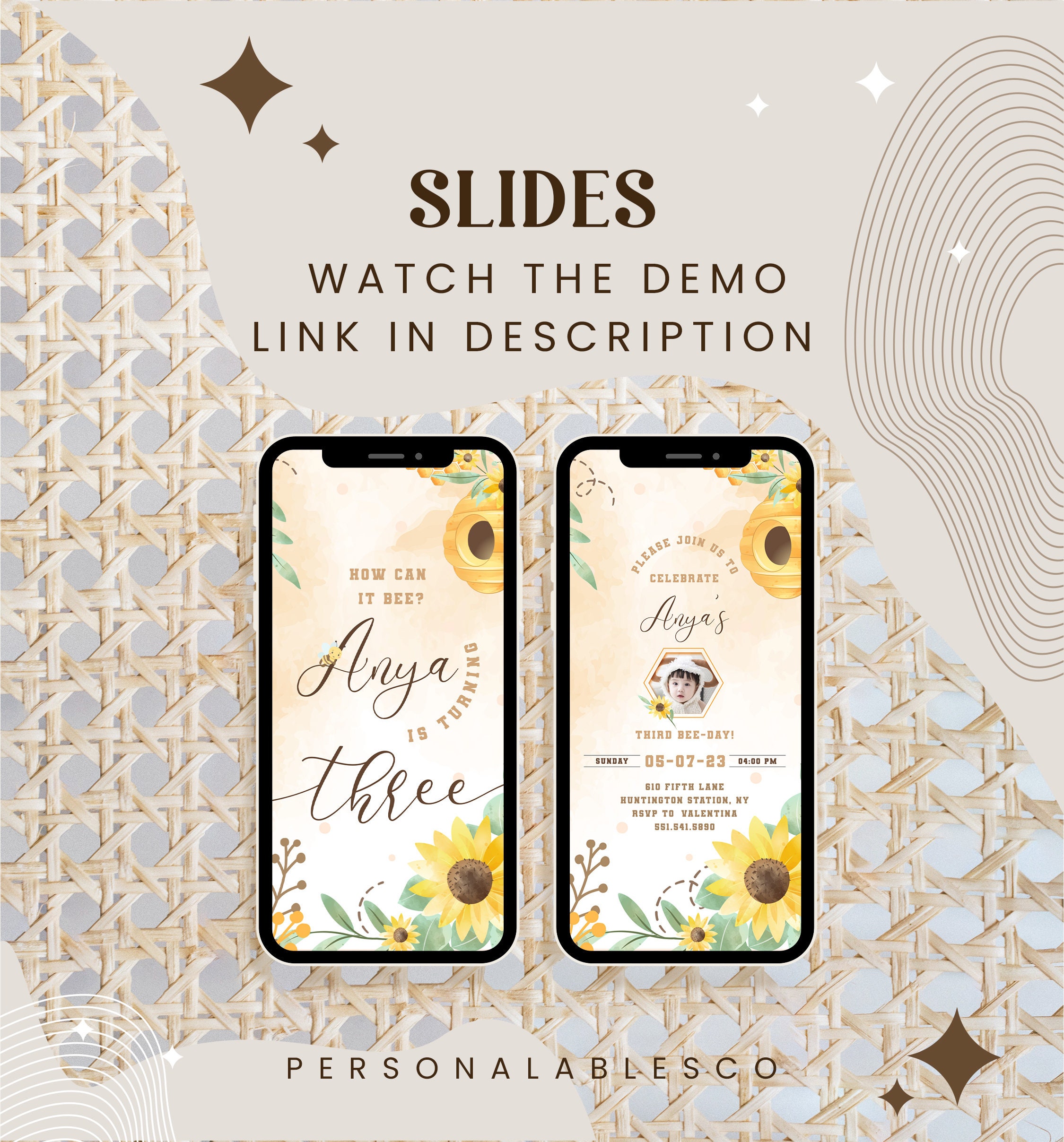 3rd Bee Birthday Invitation Animated Invite With Photo, Sweet as Can ...