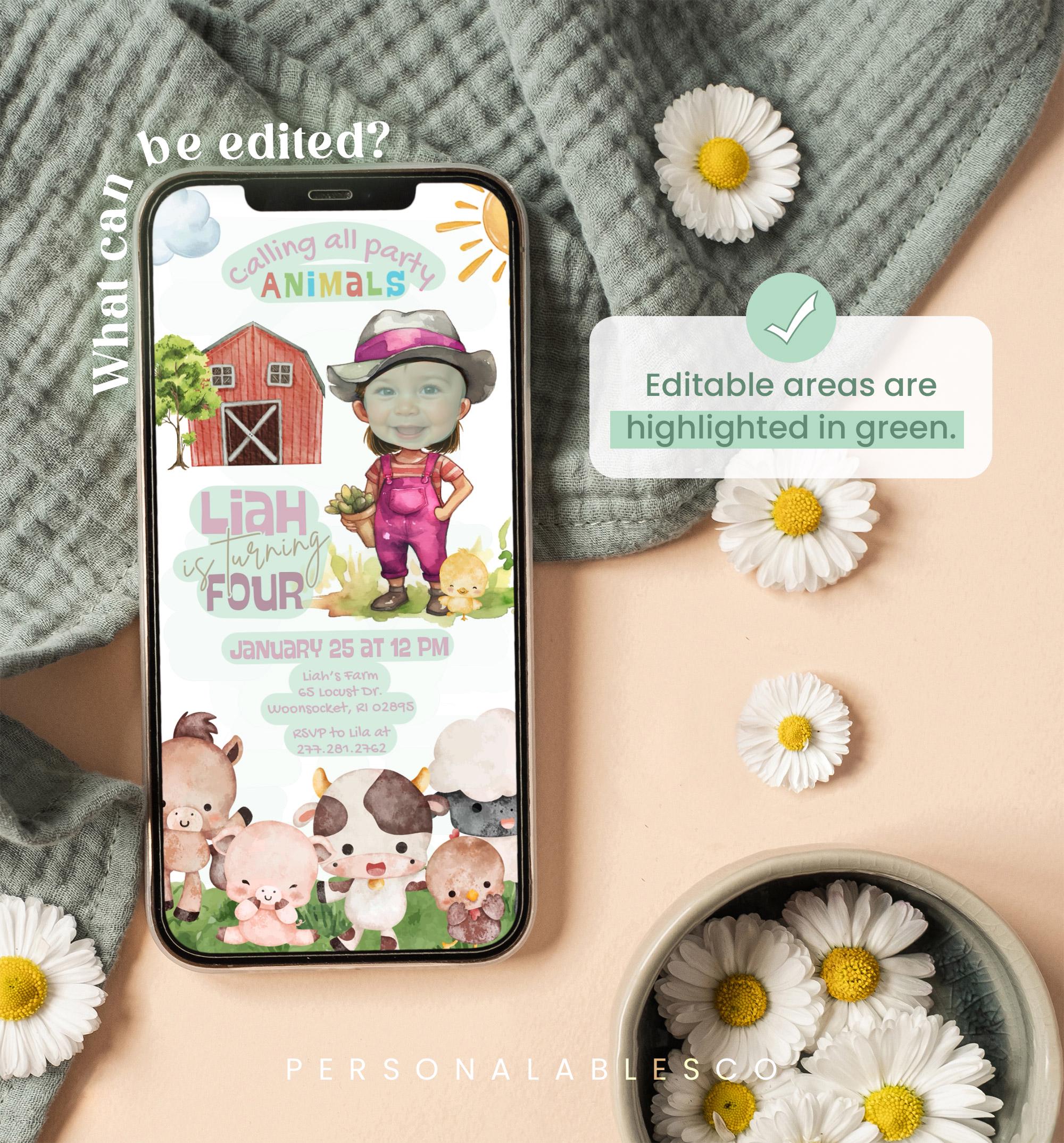 Editable Oink, Cluck, Moo Farm Animals Any Age Birthday Video ...