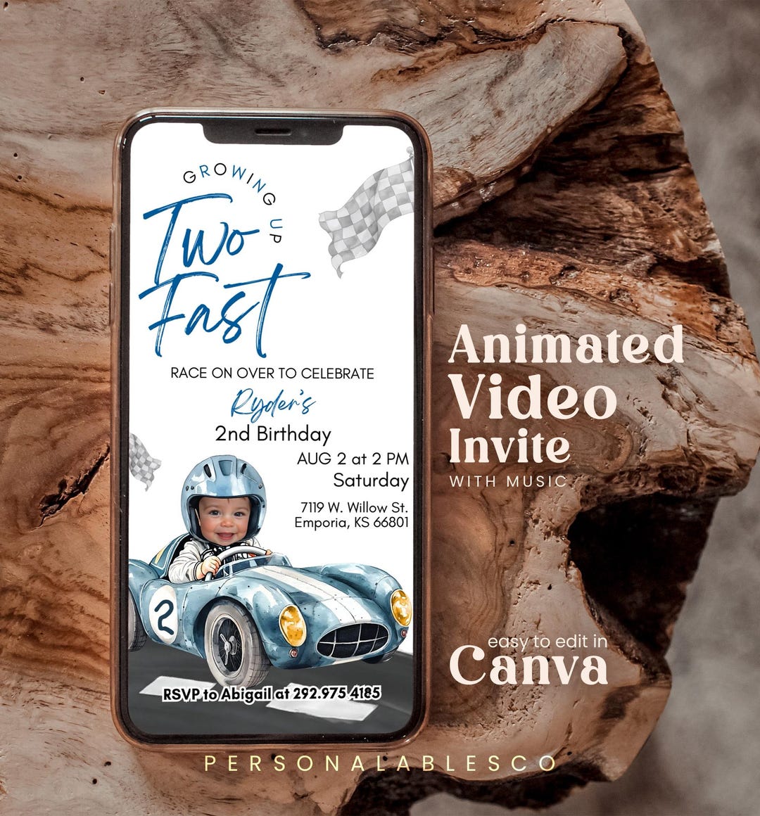 Editable Two Fast 2nd Birthday Video Invitation Personalables Grow up ...