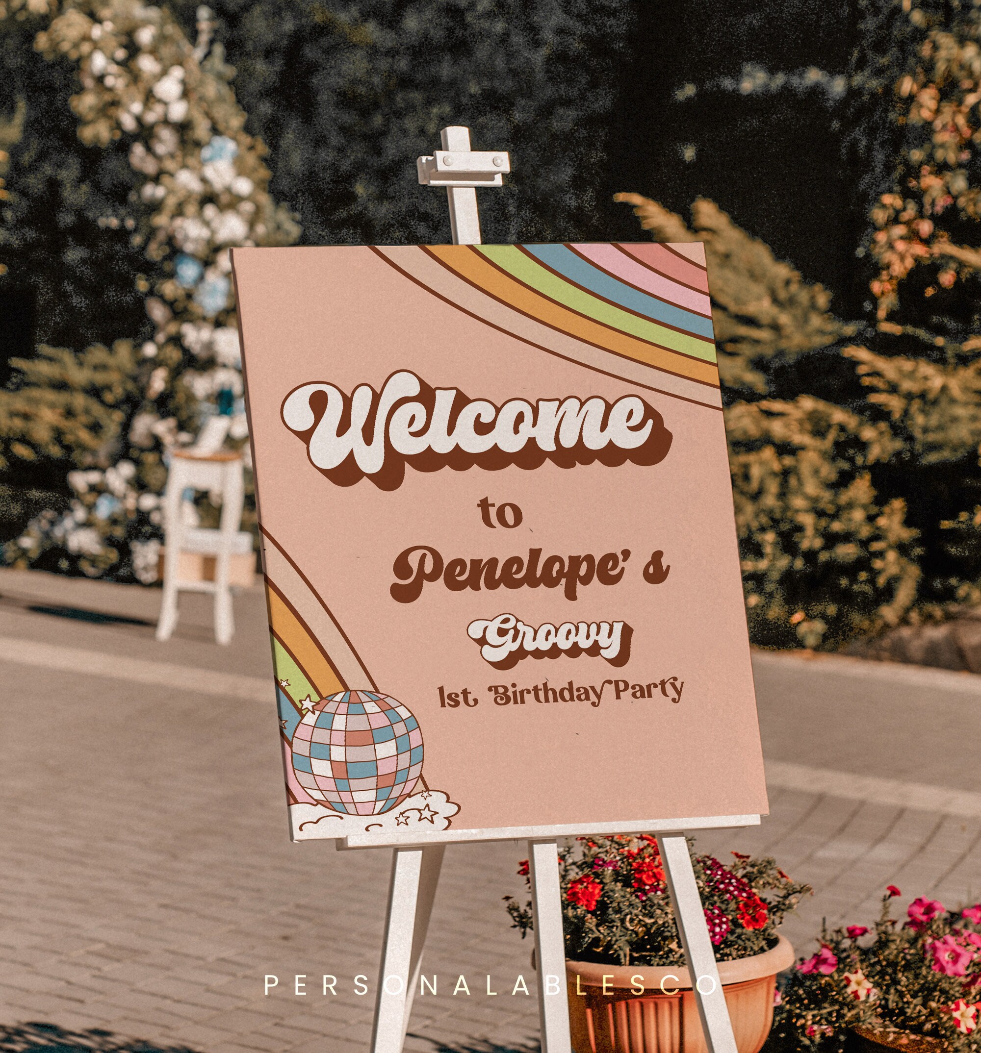Editable Groovy Welcome Sign Hippie Birthday Party Décor Retro Daisy ...
