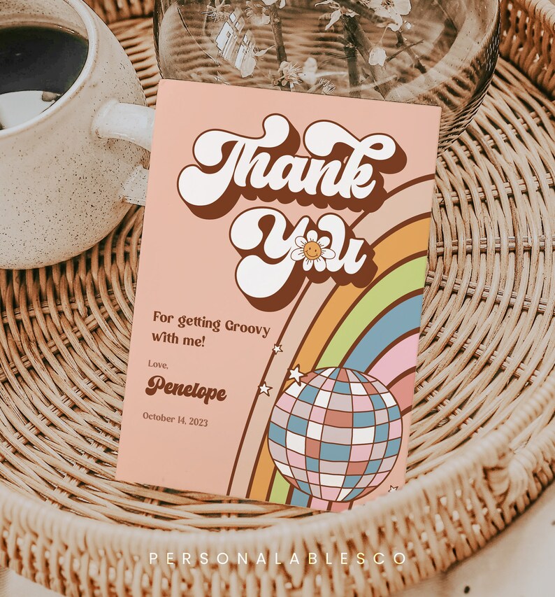Editable Groovy Birthday Thank You Card Daisy Bday Ty Cards Template ...