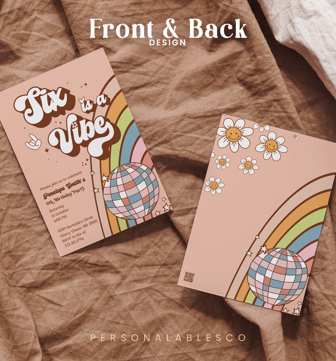 Editable Six is A Vibe Groovy Invitation Retro Theme 6th Birthday ...