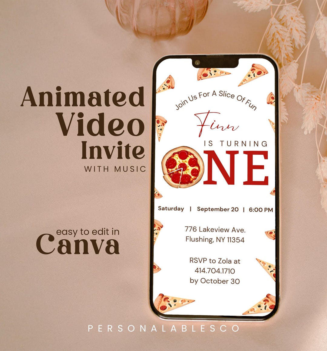 Editable Slice of Fun 1st Birthday Invitation Personalables Slice Pizza ...