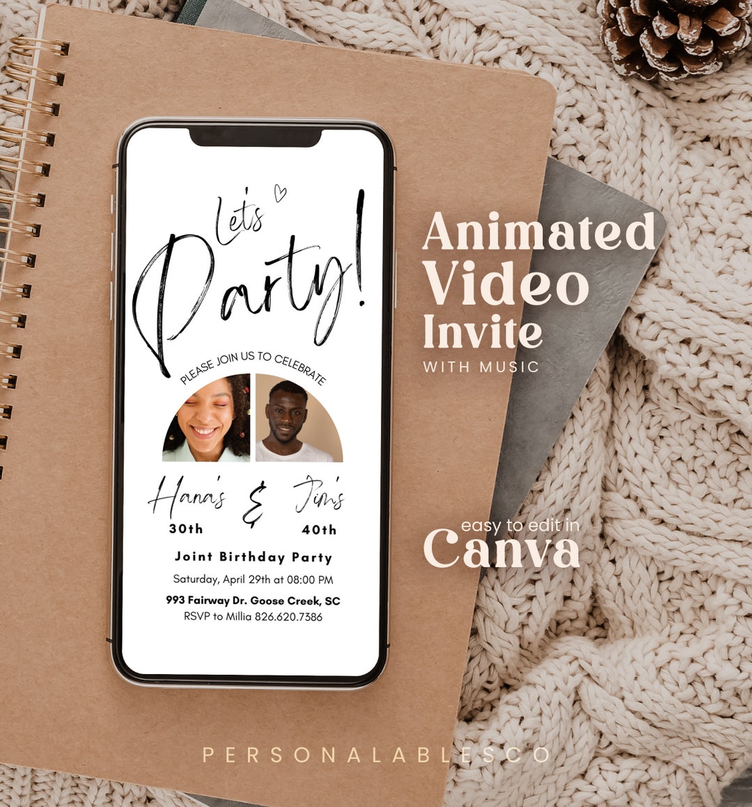 Editable Joint Birthday Adult Siblings Digital Invitation Picture Twin ...