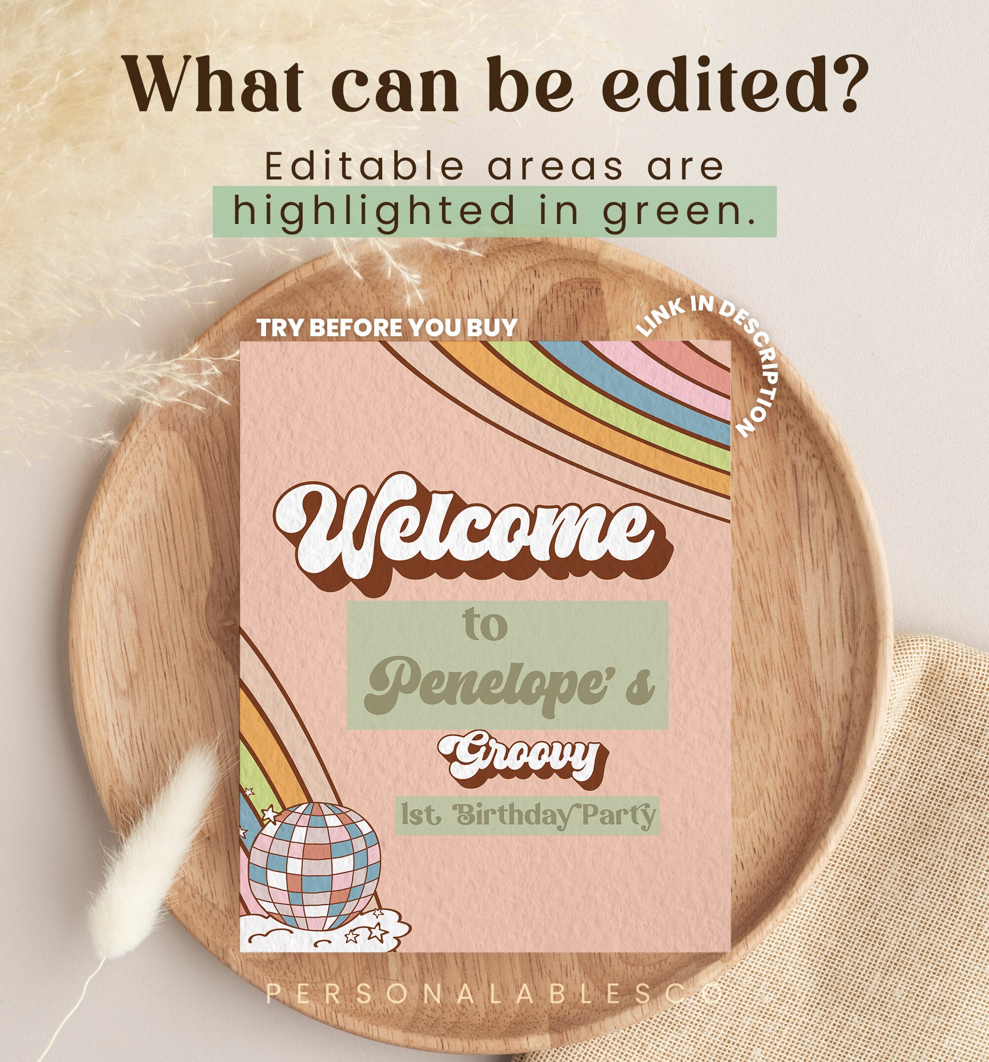 Editable Groovy Welcome Sign Hippie Birthday Party Décor Retro Daisy ...