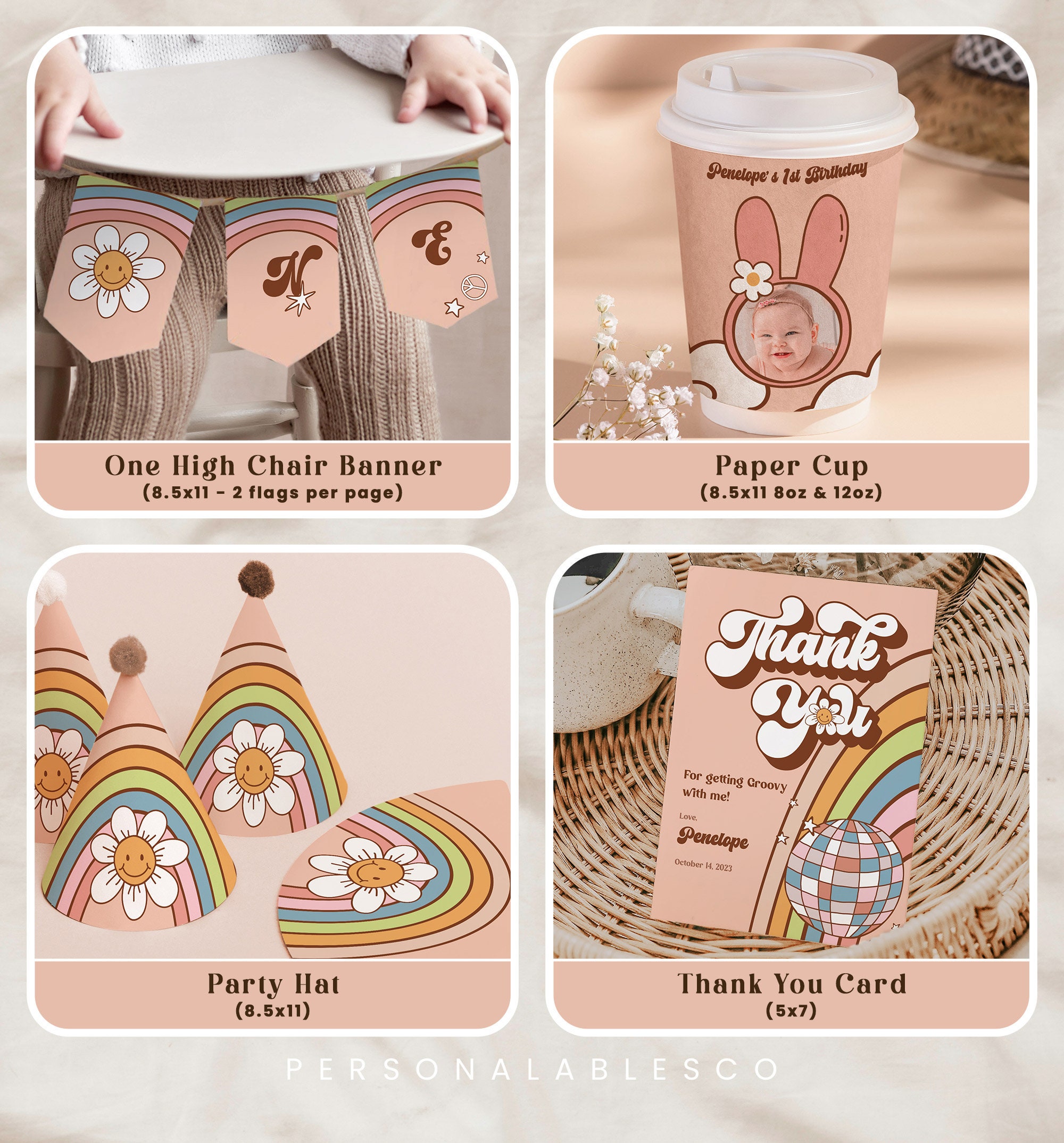 Groovy 1st Birthday Bundle Hippie Baby First Bday Party Package Digital ...