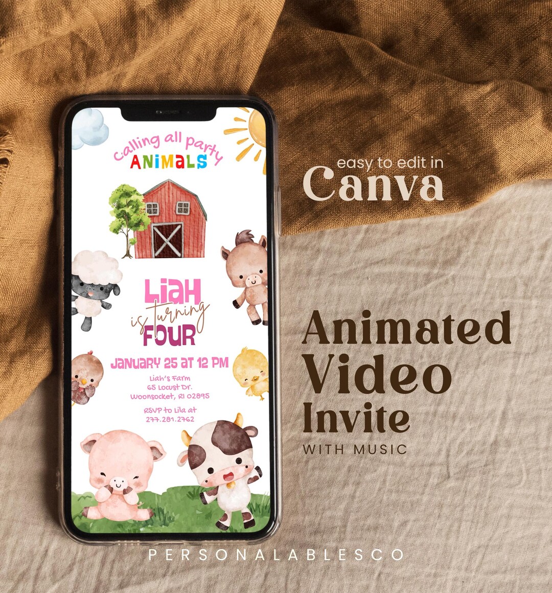 Editable Oink, Cluck, Moo Farm Animals Any Age Birthday Video ...