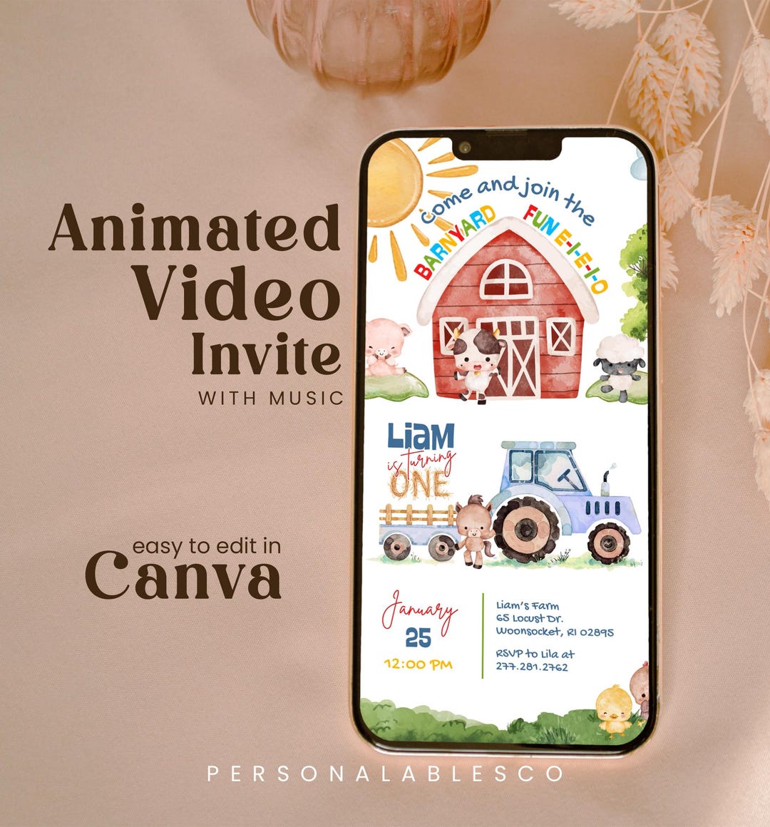Editable Barnyard Fun 1st Birthday Invitation Video Personalables ...