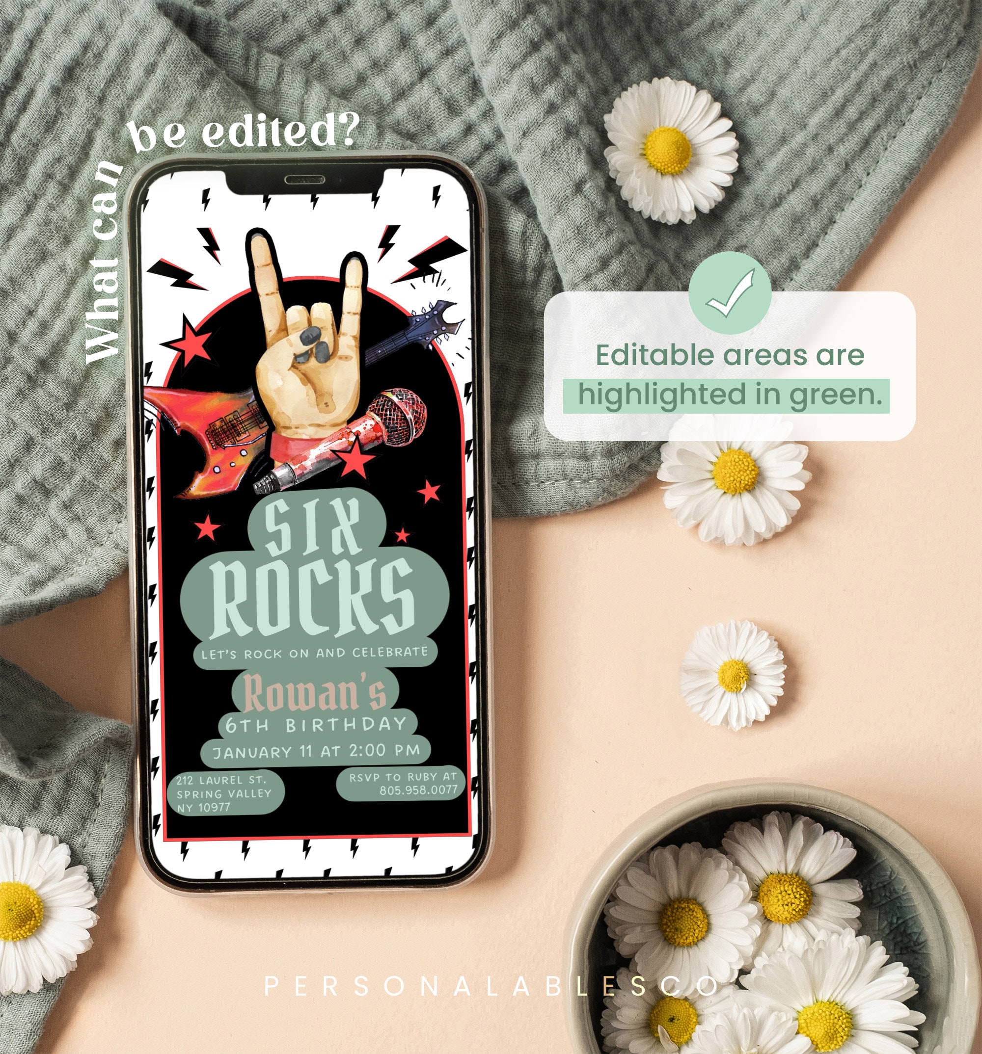 Editable Rock & Roll Any Age Birthday Video Invitation Cool Punk ...