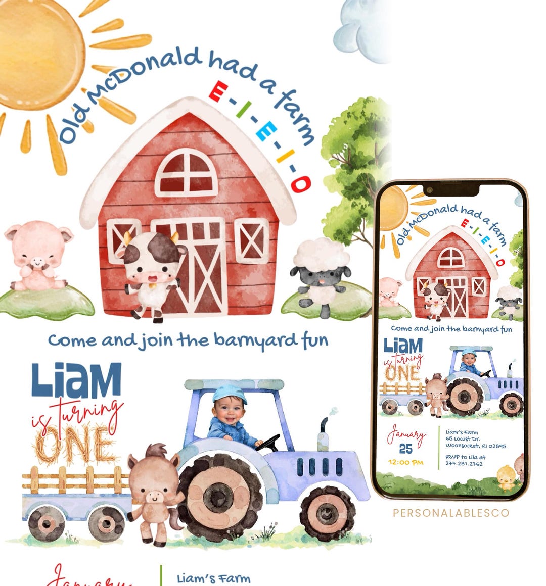 Editable Barnyard Fun 1st Birthday Animated Invitation With Photo ...
