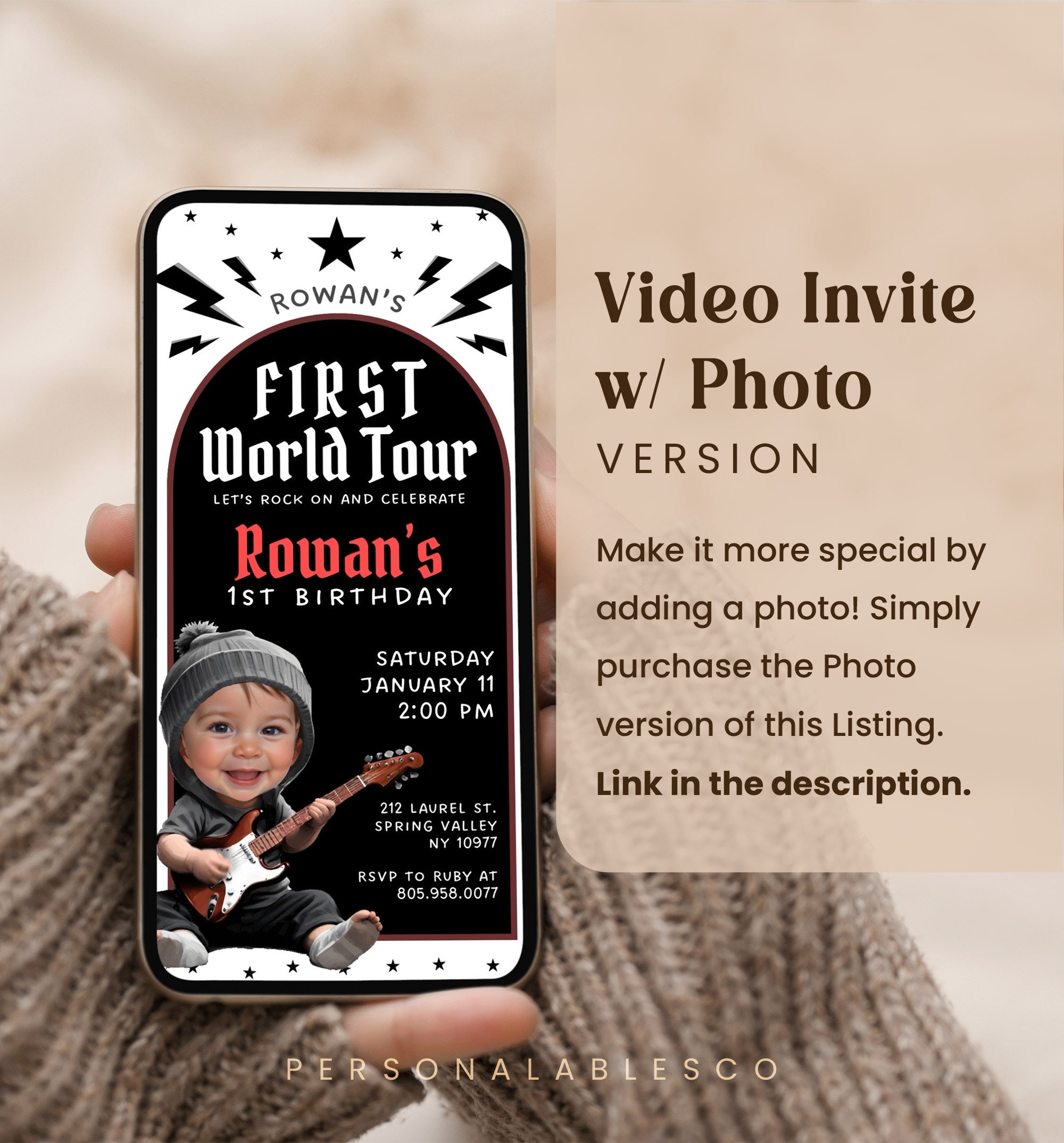 Editable First World Tour Birthday Invitation Video 1st Rock & Roll ...