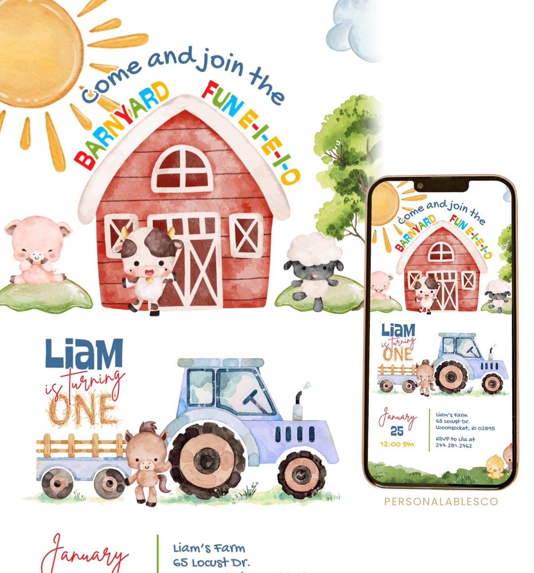 Editable Barnyard Fun 1st Birthday Invitation Video Personalables ...