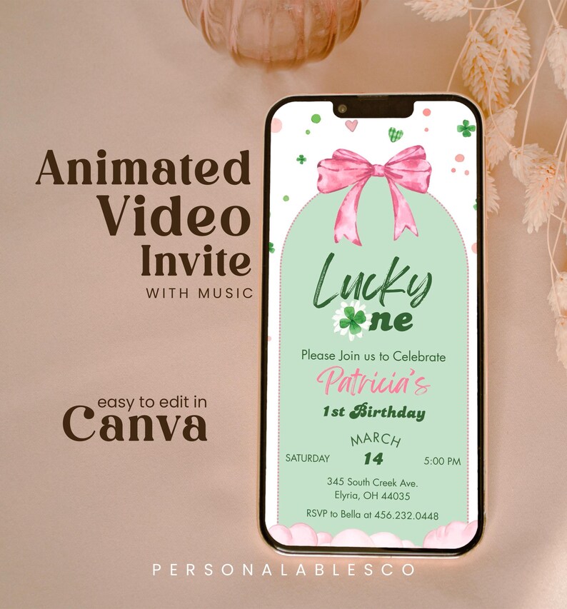 Editable Lucky One Birthday Invitation Animated St Patrick Girl ...