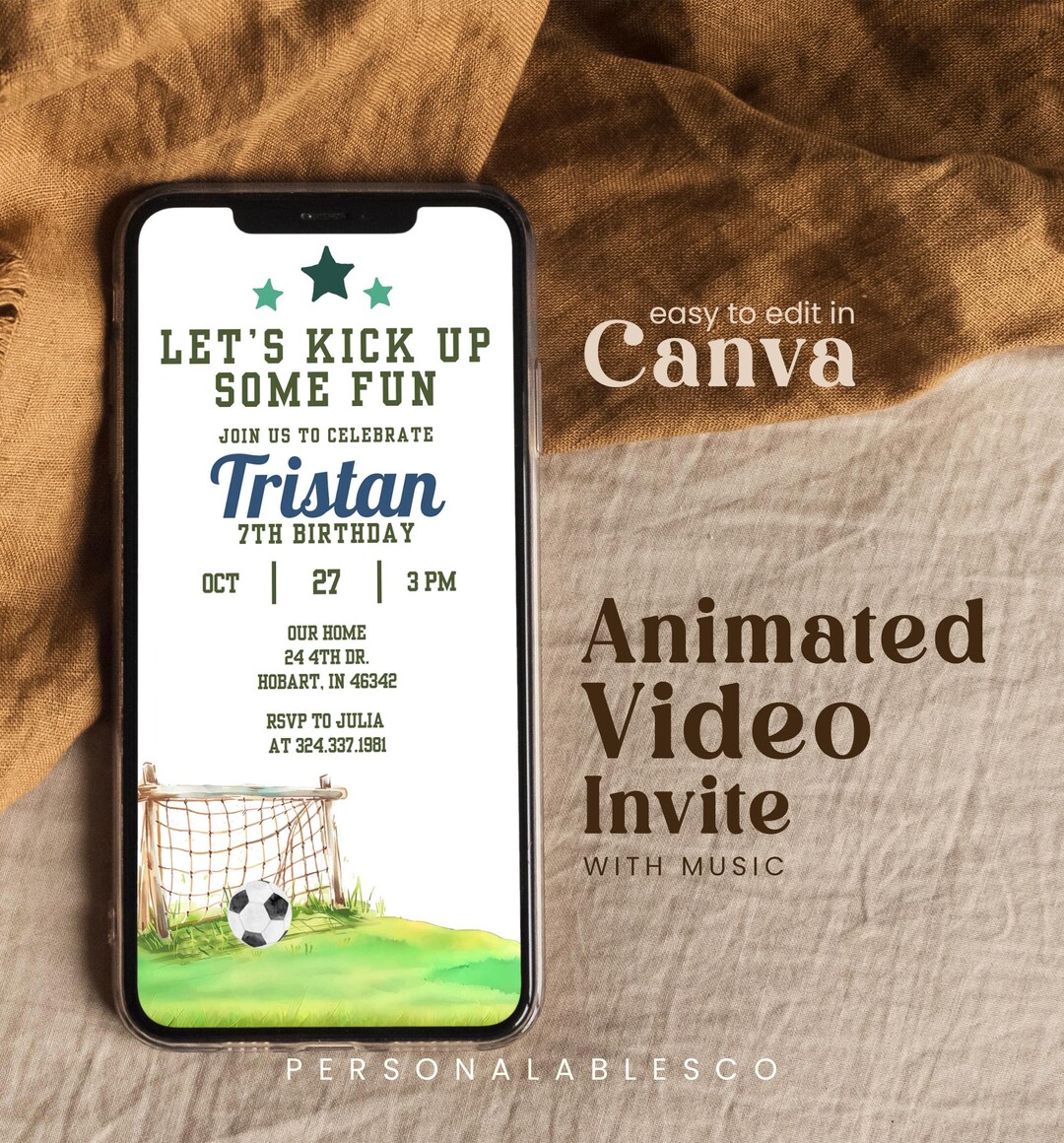 Editable Soccer It's Game Time Any Age Birthday Video Invitation ...