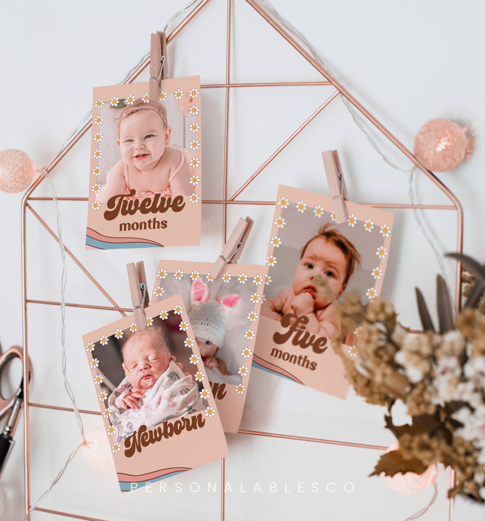Editable Groovy Monthly Photo Banner Baby Retro Milestone Banner Hippie ...