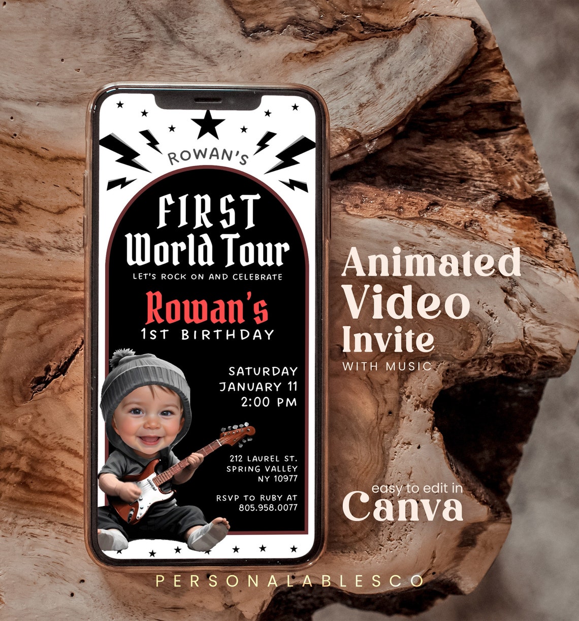 Editable First World Tour Birthday Animated Invitation With Photo 1st ...