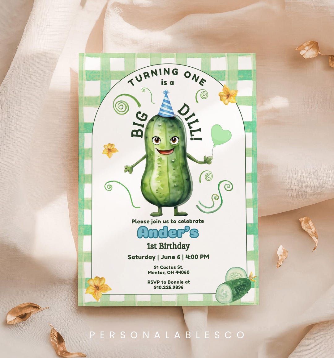 Editable One Big Dill Pickle First Birthday Invitation Printable ...