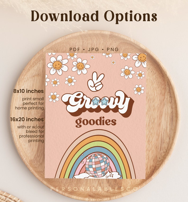 Groovy Goodies Printable Sign Girl Birthday Gift Hippie - Etsy