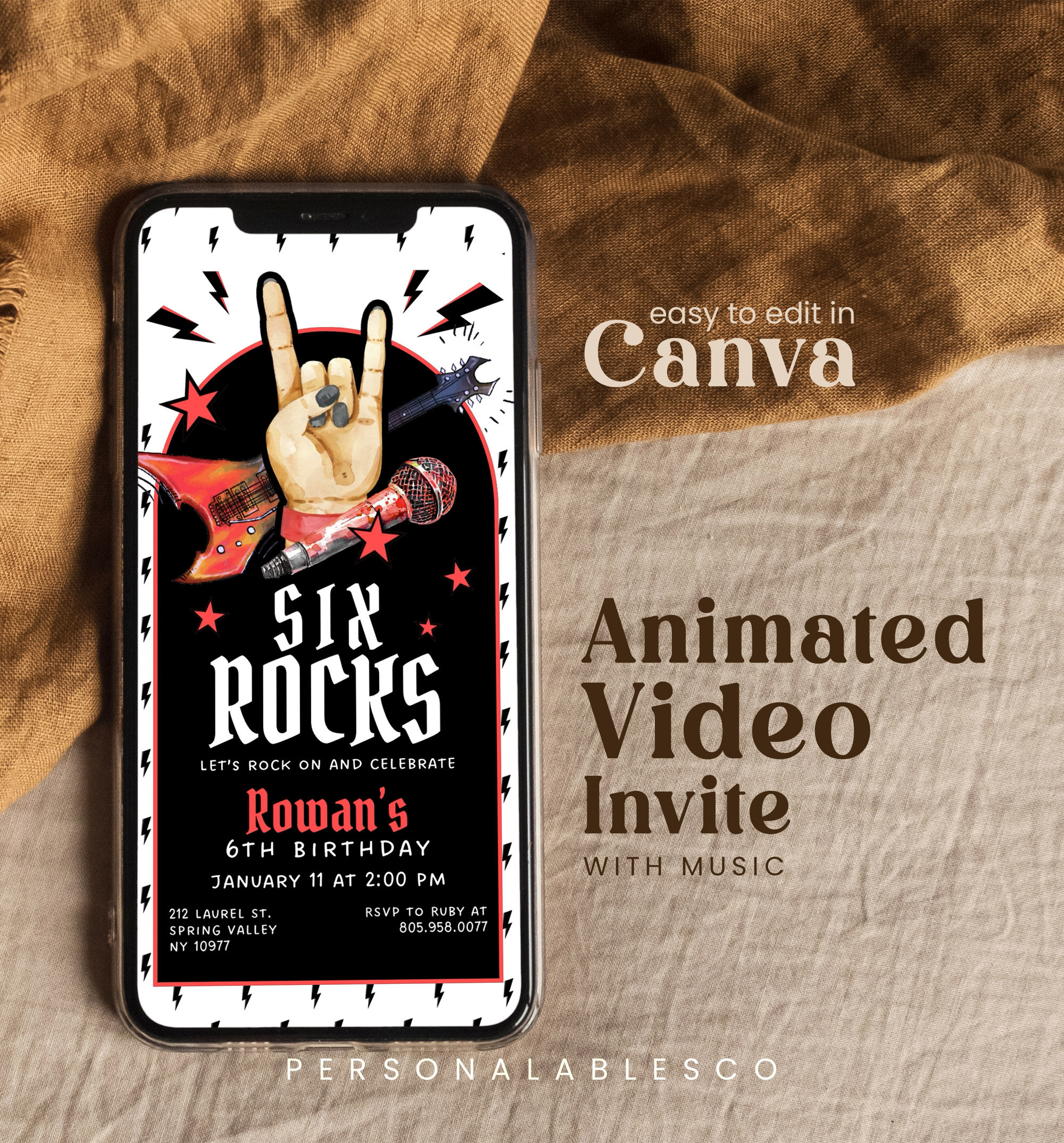 Editable Rock & Roll Any Age Birthday Video Invitation Cool Punk ...