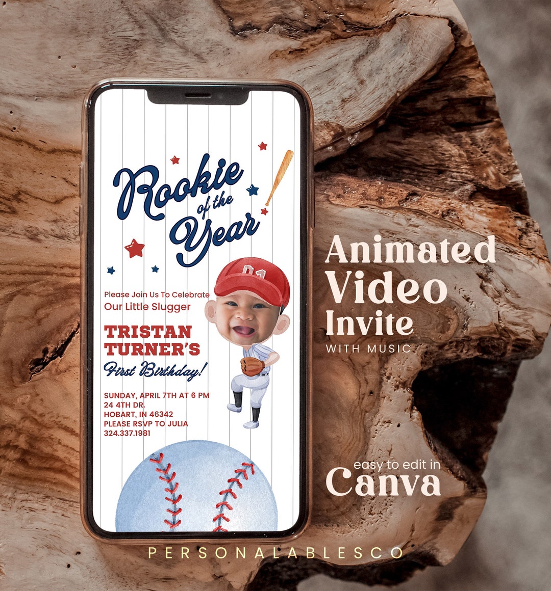 Editable Baseball Invitation First Birthday Party With Picture Rookie ...