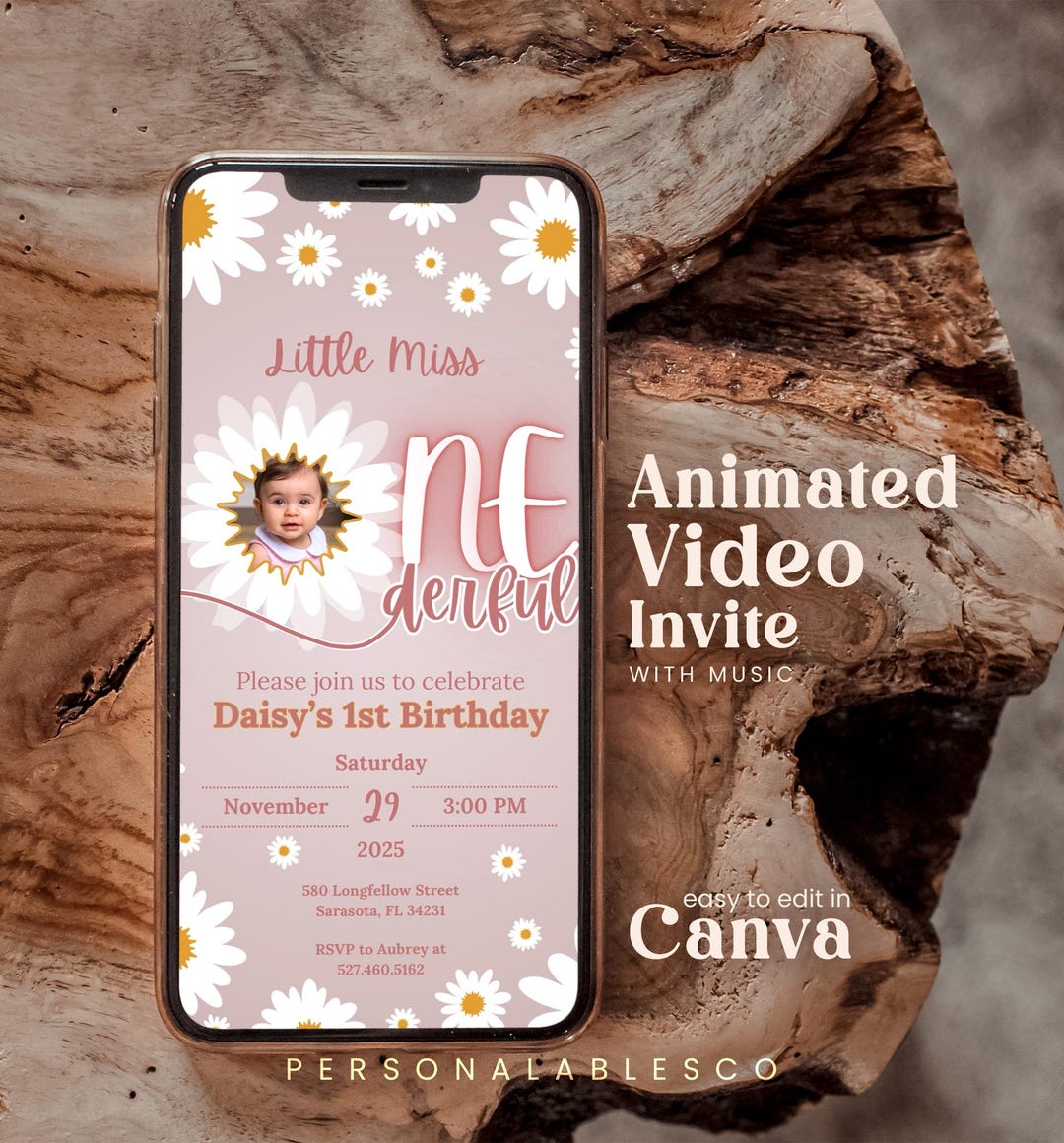 Editable Little Miss Onederful First Birthday Invitation Video ...