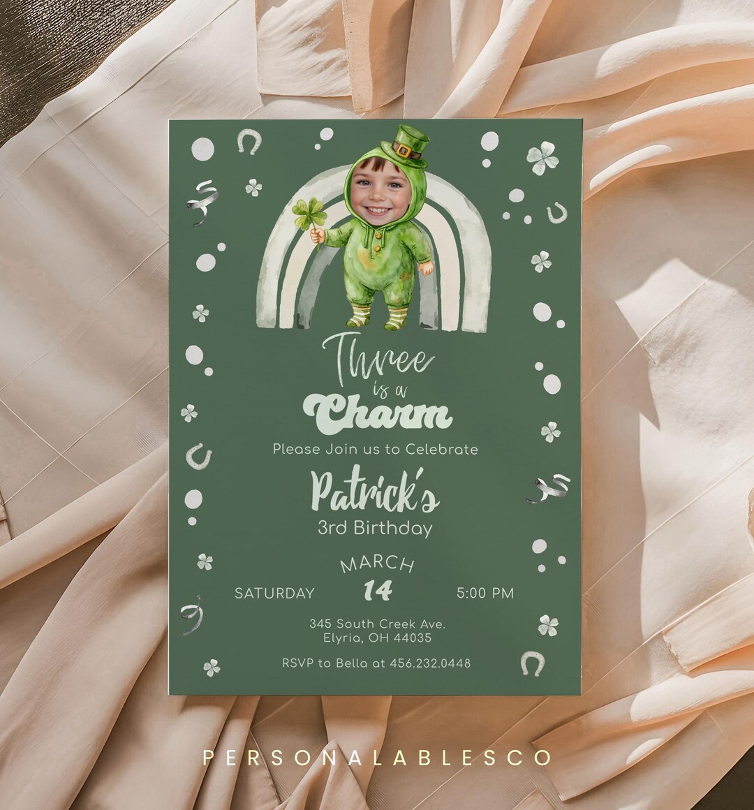 Editable Shamrock Birthday Invitation Any Age Photo Print St Patrick ...