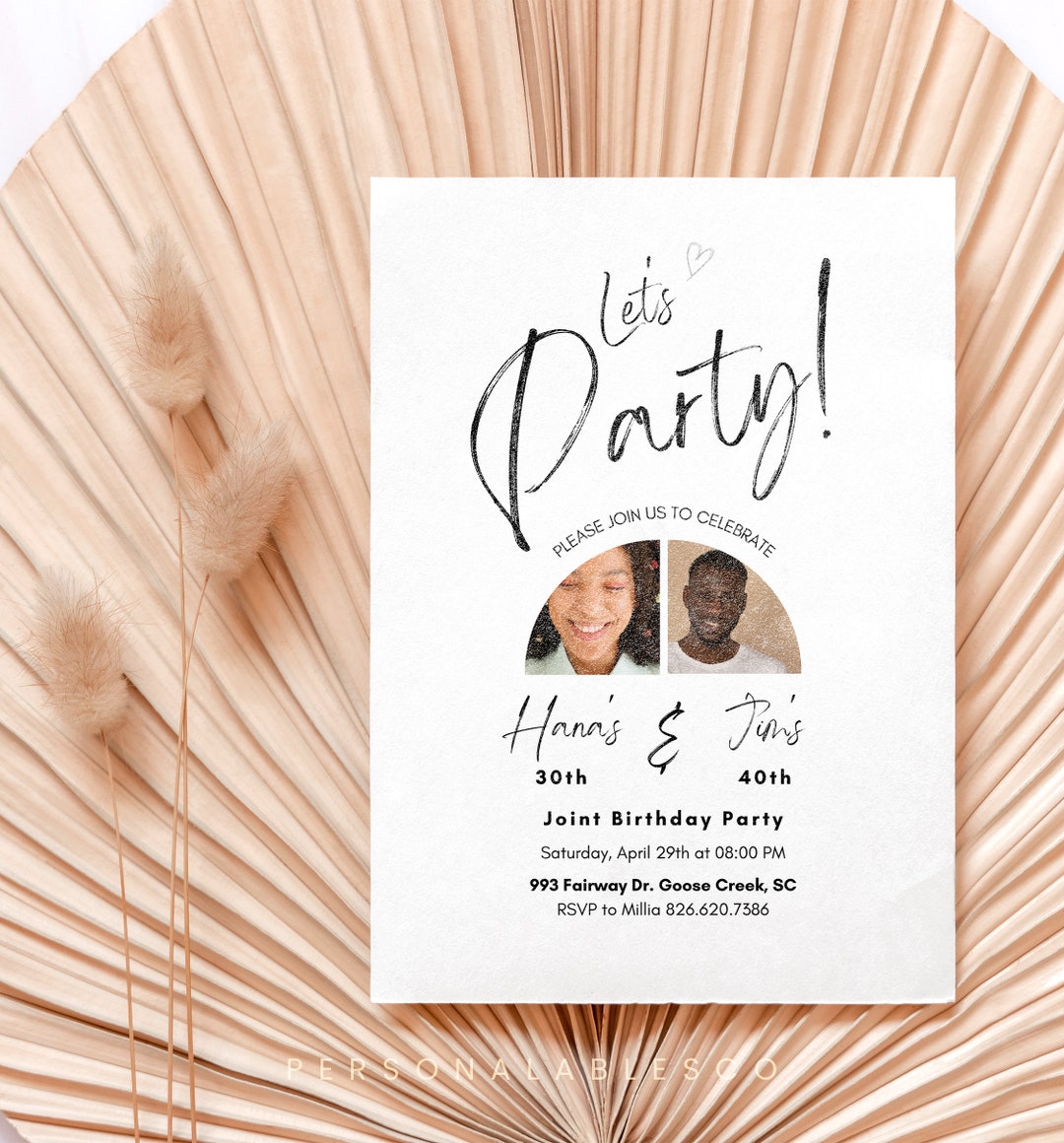 Editable Joint Adult Invitation Template Photo Dual Boy & Girl Twins ...